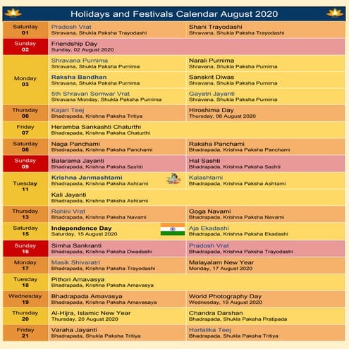 Festival Calendar August 2020 | PDF