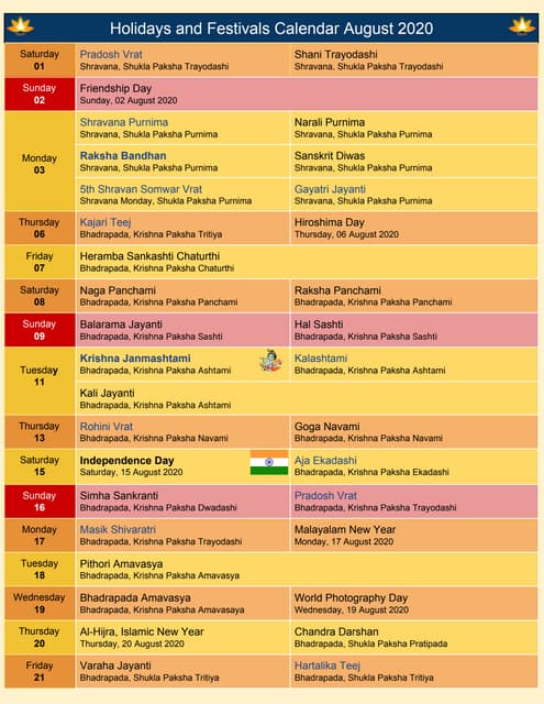 Hindu calander 2020 | PDF | National & Civic Holidays | Holidays