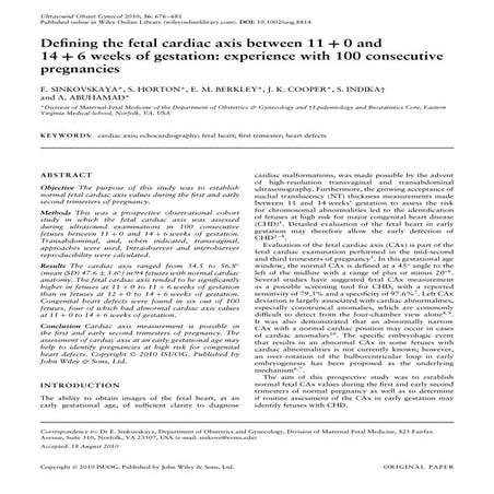 Fetal cardiac axis in 1st trimester | PDF
