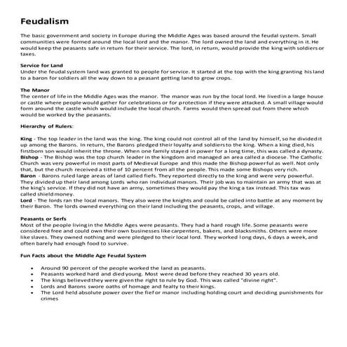 Feudalism reading only | PDF
