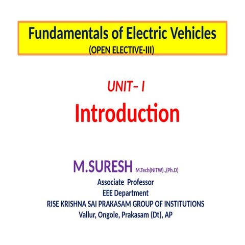 FUNDAMENTALS OF ELECTRIC VEHICLES UNIT-1 | PPTX