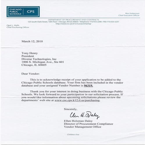 CPS Vendor # for projects $10,000, or less. | PDF