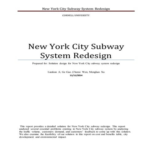 New York City Subway System Redesign | DOCX