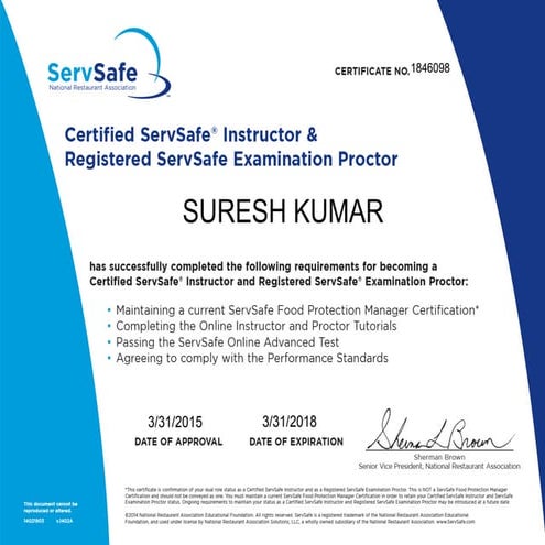 Certified Servsafe Intructor & Proctor | PDF