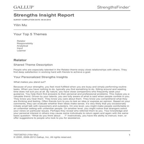 Gallup Strength Finder | PDF