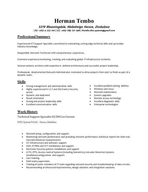 Ben Resume updated 2015 | DOC | IT and Internet Support | Internet