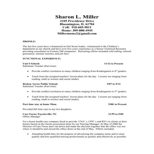 SHARON L MILLER RESUME | DOC