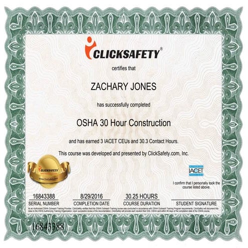 OSHA 30 Certificate | PDF