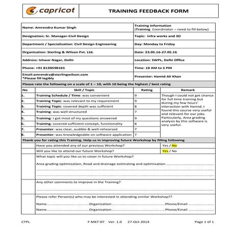 Training Feedback form S&W | PDF