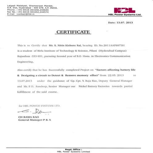 HBL Internship Letter | PDF