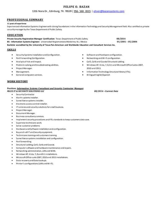 Ben Resume updated 2015 | DOC | IT and Internet Support | Internet