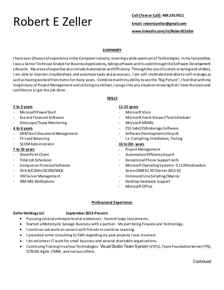 Robert E Zeller IT Resume