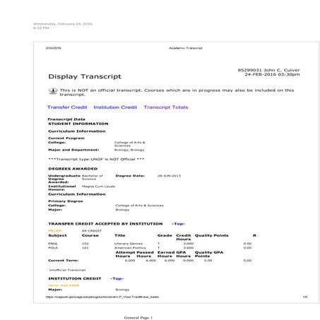 Undergrad Transcripts | PDF