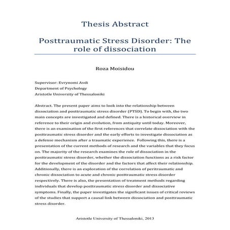 The role of posttraumatic dissociation in PTSD - Abstract | PDF