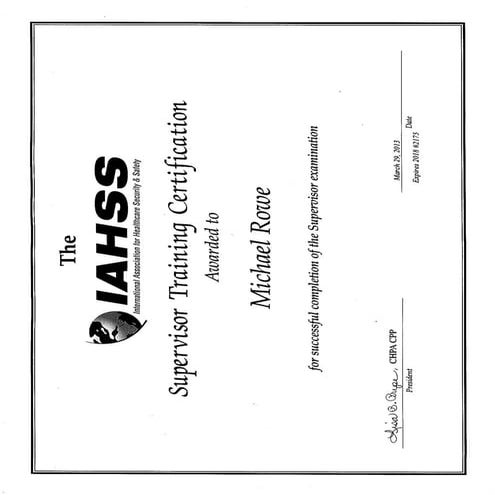 IAHSS Supervisory cert | PDF
