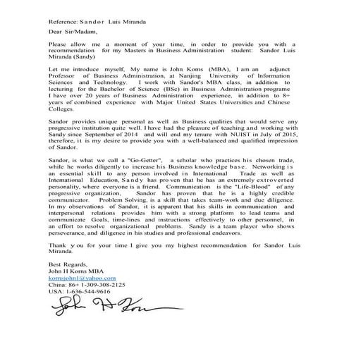 Recommendation Letter [Dem] | PDF