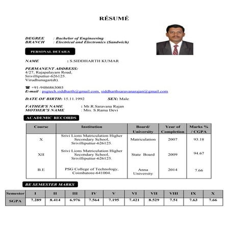 S Siddharth Resume Updated | PDF | Secondary Education | Education