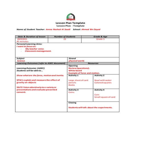 Lesson Plan 2 - science | DOCX