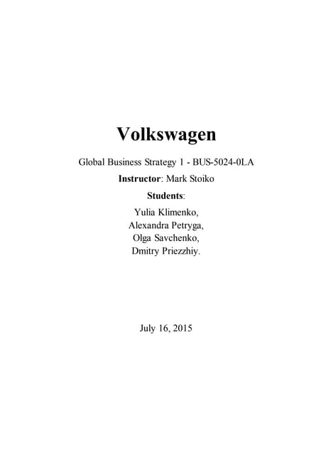 Volkswagen's Dieselgate Case Study | DOCX | Automotive Industry ...