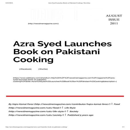 Azra Syed Launches Book on Pakistani Cooking _ Newsline | PDF | Cooking | Food & Drink
