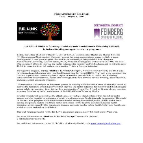 Northwestern-OMH press release 8.11.16B