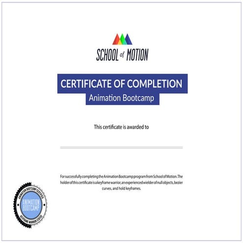 Animation Bootcamp Certificate -- Daniel Cruz | PDF