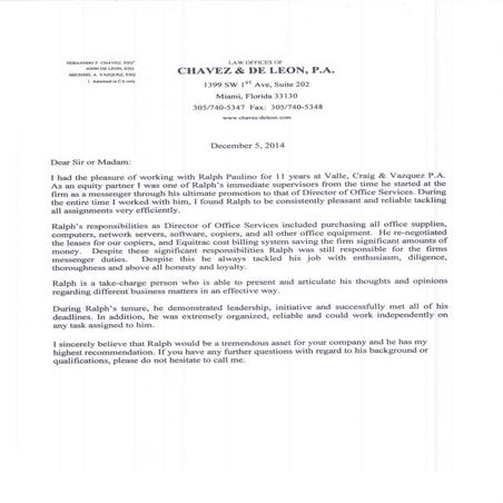 Paulino Ltr of Recomm.PDF | Business | Business and Finance