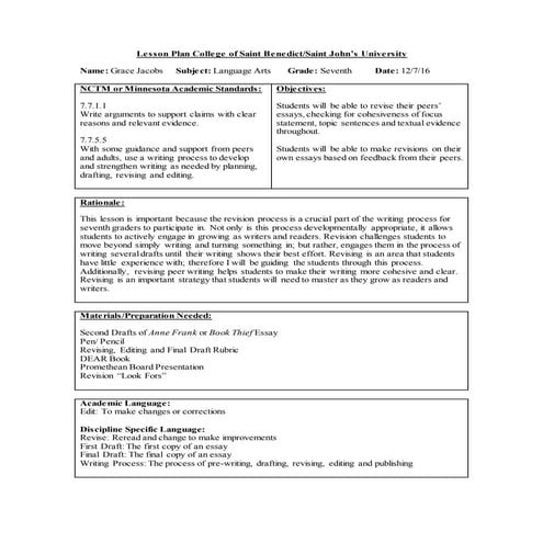 Unit Plan Lesson- Revising | DOCX