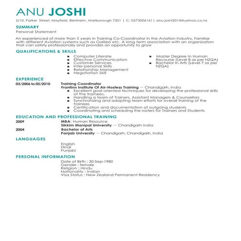 Anu Joshi Resume | DOCX