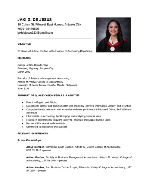 BS-Accountancy Graduate (Resume) | DOCX | Business Accounting & Finance | Business