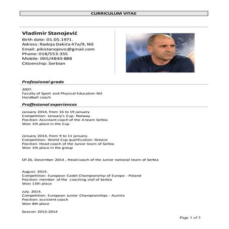 CV Vladimir Stanojevic - engl | PDF