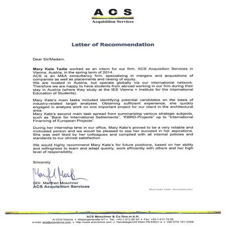 ACS Recommendation Letter for Mary Kate Tadie | PDF