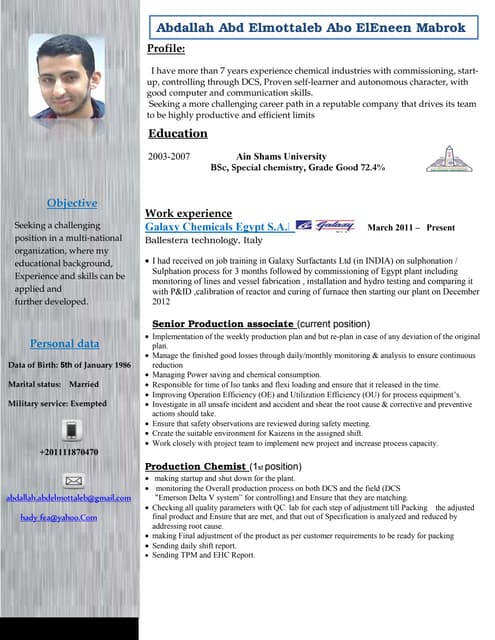 Mohamed gamal cv | PDF | Chemistry | Science