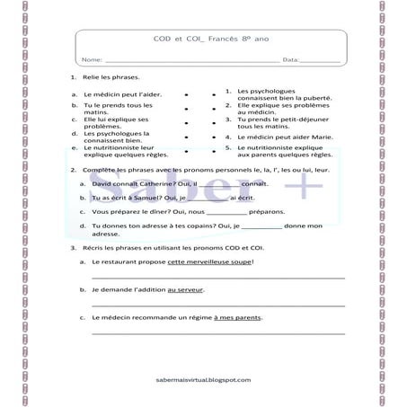 Ficha formativa_ COD et COI | PDF