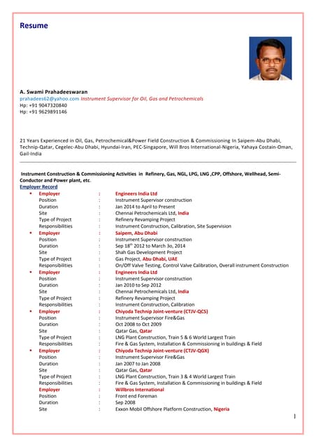 Instrumentation supervisor cv | DOC