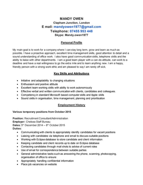 Mandy CV Oct 2015 office | PDF