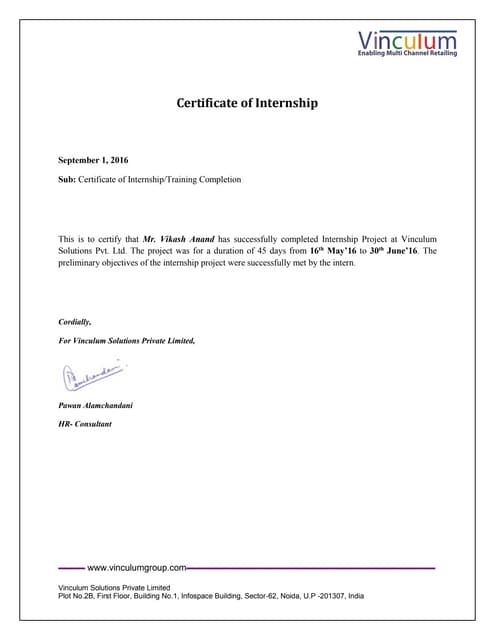 Internship Acceptance Letter | PDF