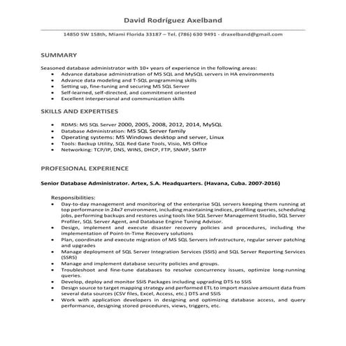 Resume - DBA - David Rodriguez Axelband | PDF