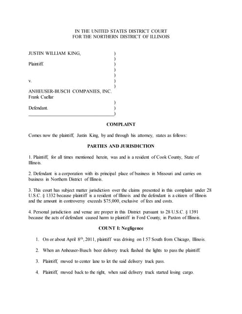 Sample California complaint for breach of contract and common counts | DOC