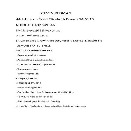 STEVEN REDMAN resume nov 2015 | DOCX