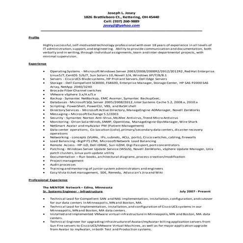 Joe Josey Resume April 2015 | DOCX | Operating Systems | Computer ...