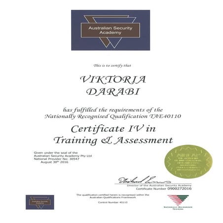 Cert IV TAE Qualification Certificate | PDF