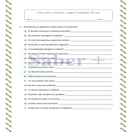 Ficha formativa_ Frase Ativa e Frase Passiva | PDF