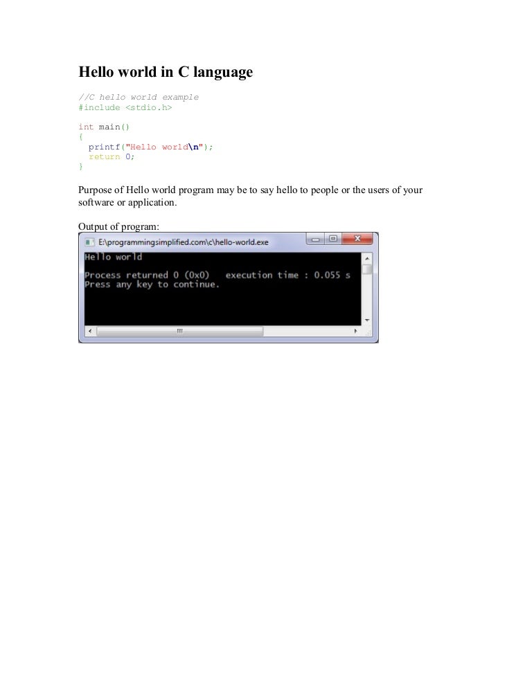 Hello World In C Language 