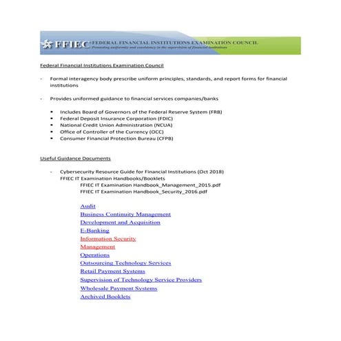FFIEC Booklets High Level Summary (2023) | PDF