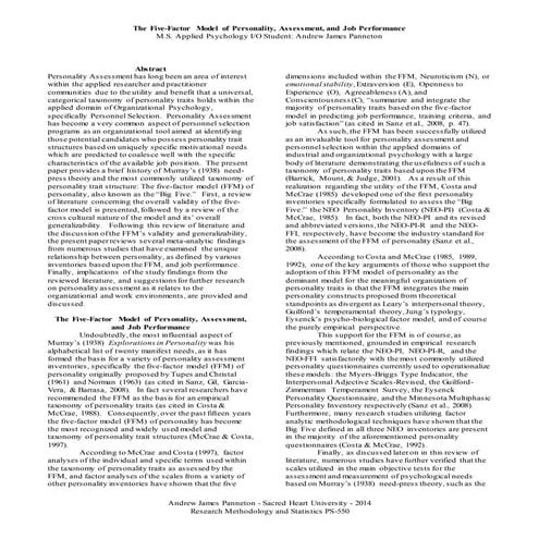 Five-Factor Model of Personality, Assessment, and Job Performance | DOCX