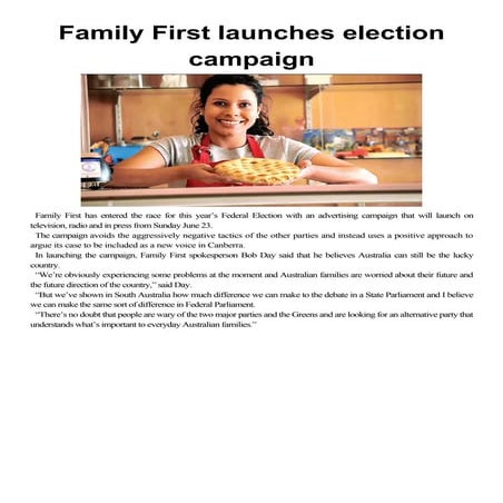 Family First launches election campaign | PDF