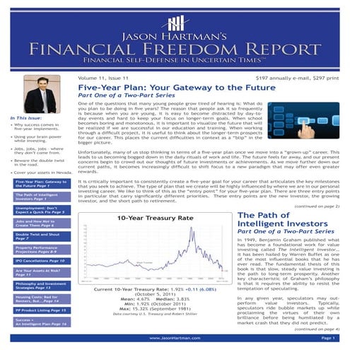 Jason Hartman's Financial Freedom Report newsletter volume 11 issue 11 ...
