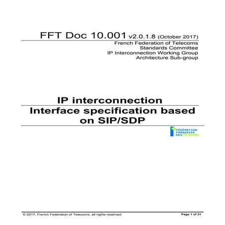 IP interconnexion : interface specification based on SIP/SDP (v2.1 ...