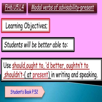 Fh6.SB.U5.modals of advisability. | PPT